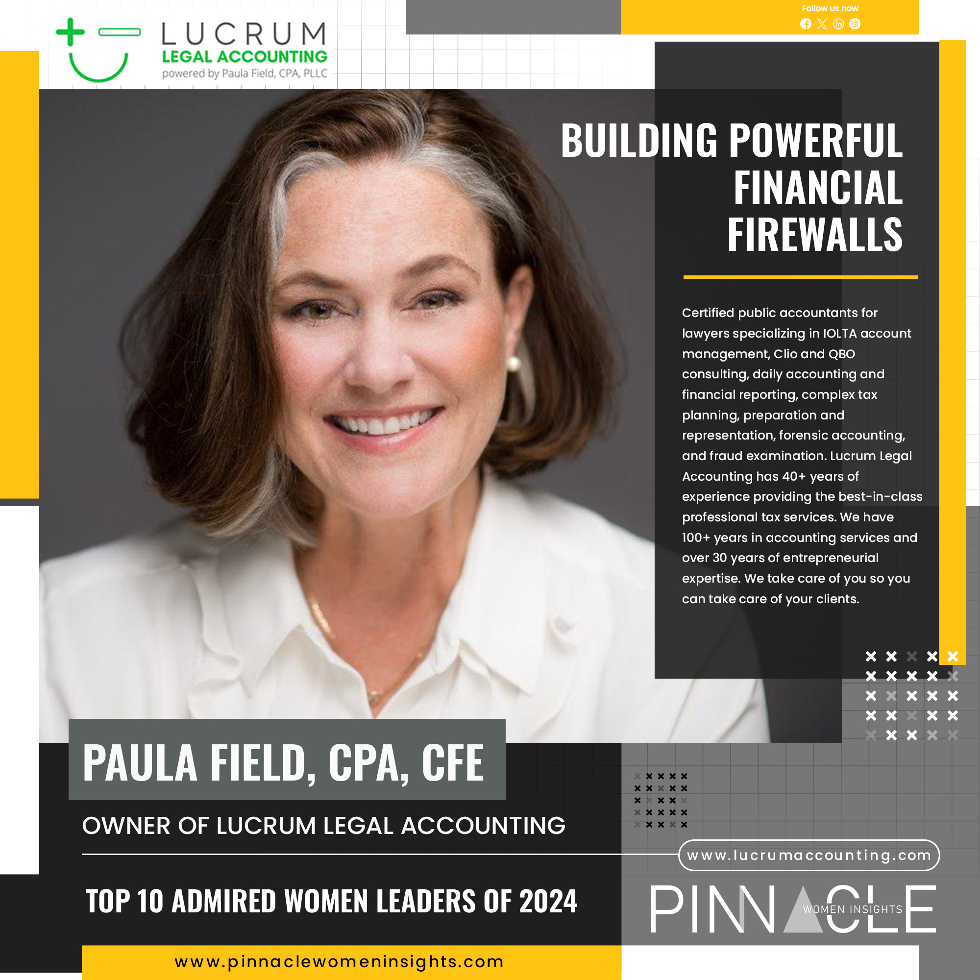 Paula Field, CPA, CFE, Owner of Lucrum Legal Accounting, Top 10 Admired ...